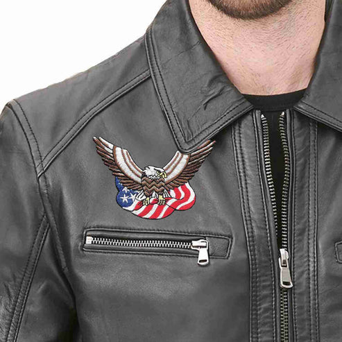 Bald Eagle with American Flag Iron On Patch Applique – Laughing Lizards