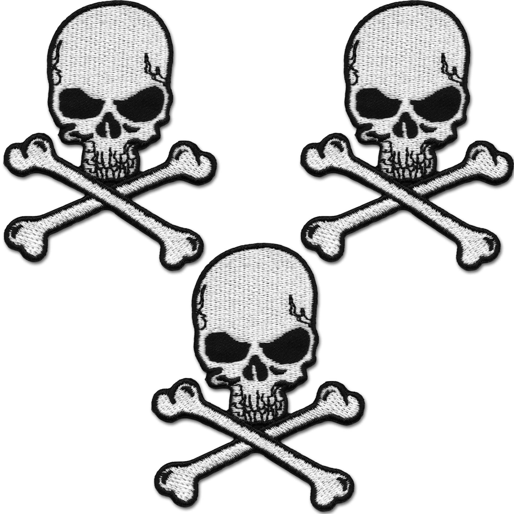 Skull and Crossbones Patches (3-Pack) Skull Embroidered Iron On Patch ...