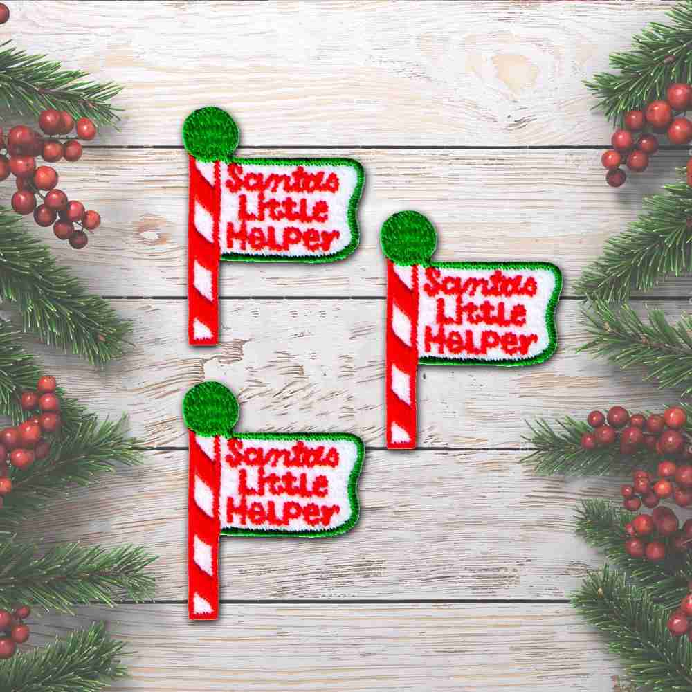 Santas Little Helper Sign Post Iron On Holiday Patch Applique ...
